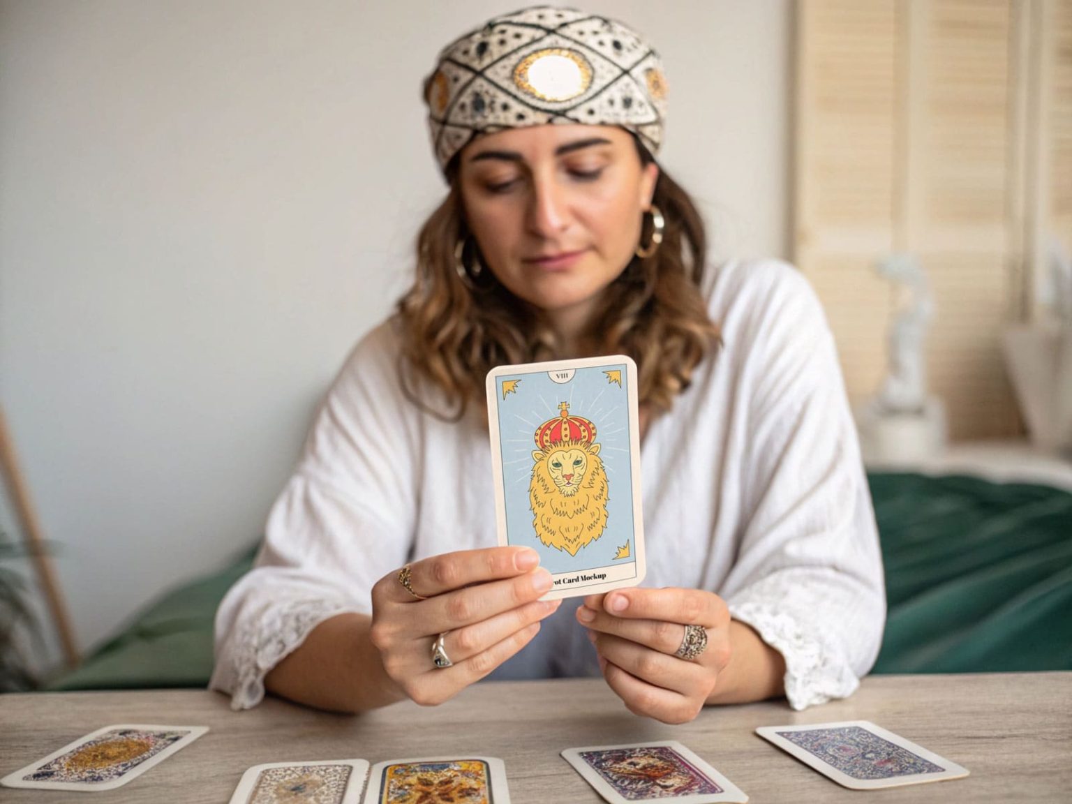 Tarot Card Reader Reading Free Tarot Card Mockup | | GRAFLICK