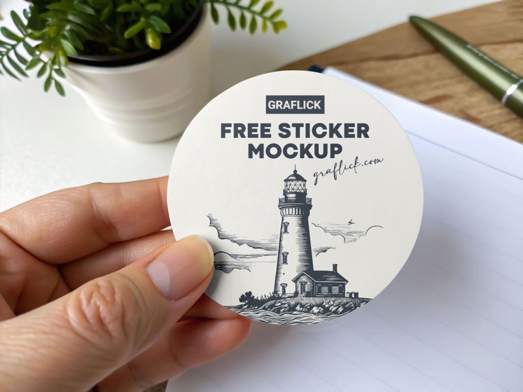 Free Round Sticker In Hand Mockup | | GRAFLICK
